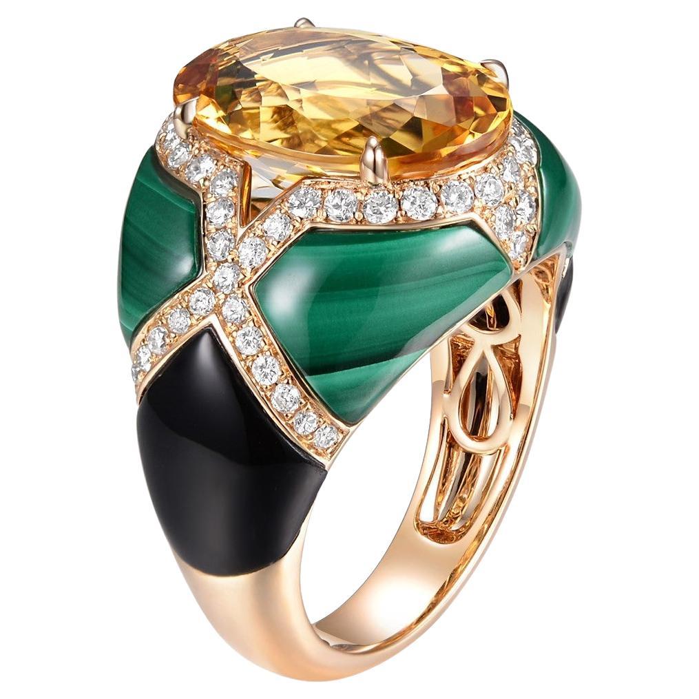 Yellow Beryl Onyx Diamond Cocktail Ring in 14 Karat Yellow Gold For ...