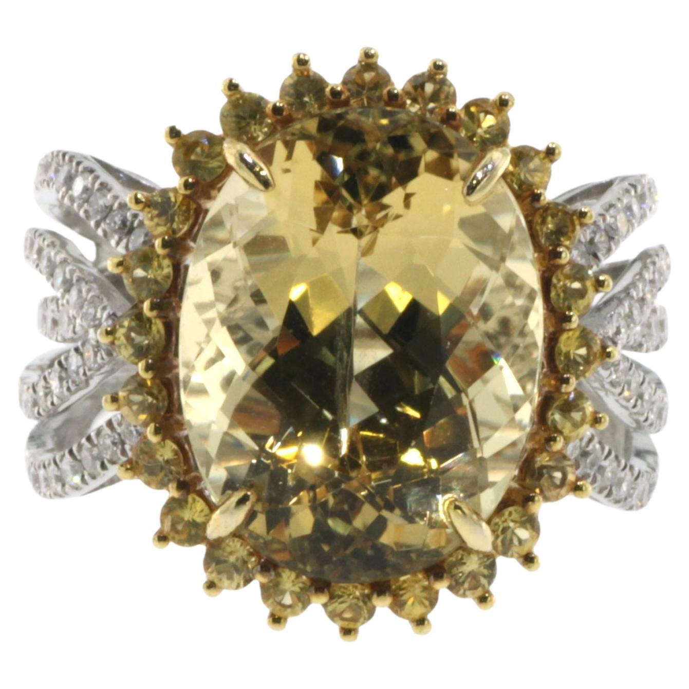 Yellow Beryl Onyx Diamond Cocktail Ring in 14 Karat Yellow Gold For ...