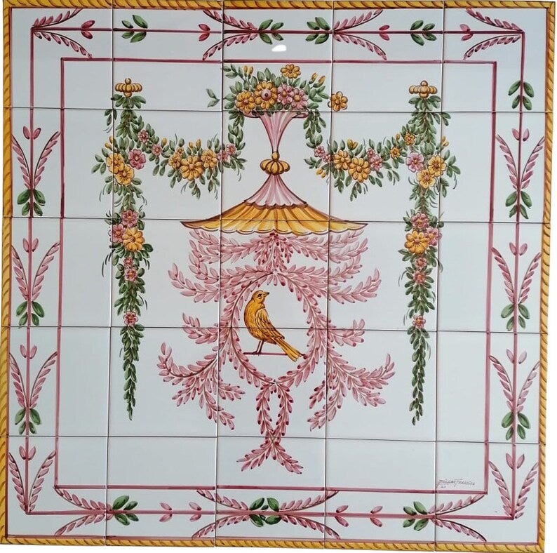 Yellow Bird Tile Mural in Pure Clay and Fine Ceramic, Portuguese Tiles ...