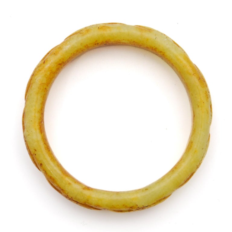 Yellow Carved Fish Serpentine Mid-Century Bangle Bracelet For Sale at ...