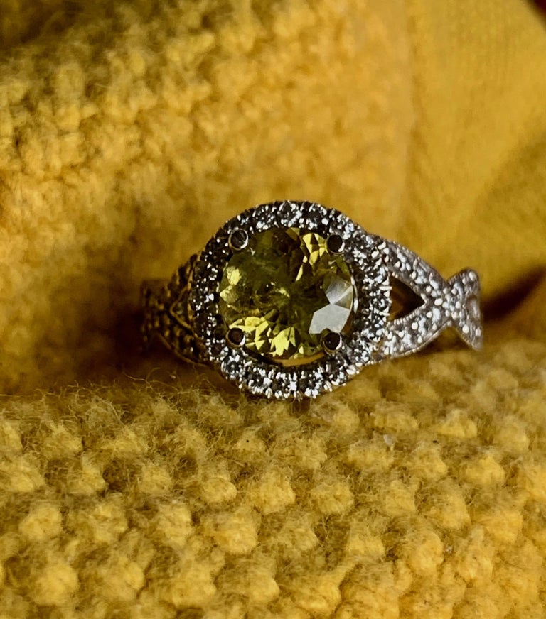 Yellow Chrysoberyl 1.65 Carat and Diamond 0.70 Carat Ring in 14 Karat ...