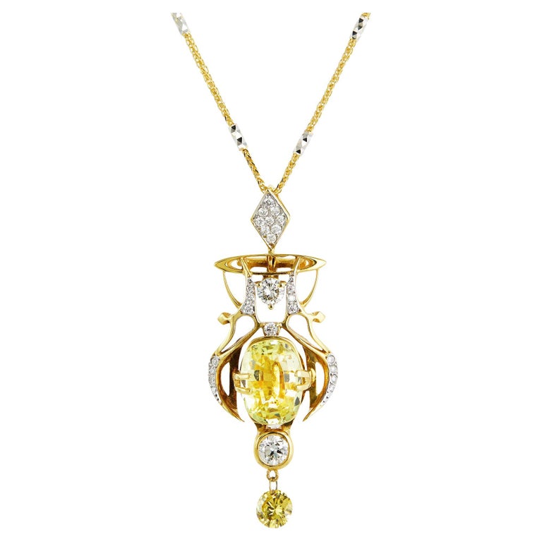 Yellow Chrysoberyl Diamond 18k Custom Pendant For Sale at 1stDibs