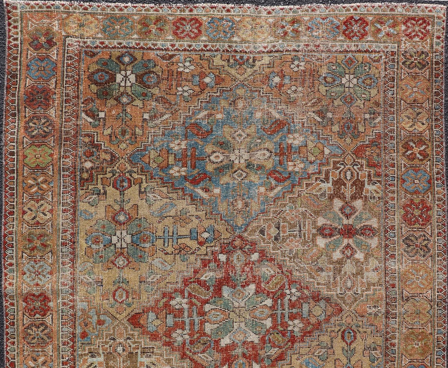 Yellow Color Antique Persian Shiraz with Geometric Design and Colorful ...