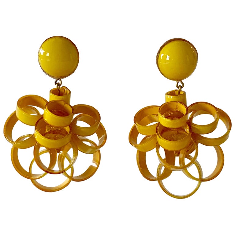 Yellow Contemporary Abstract Statement Earrings at 1stDibs