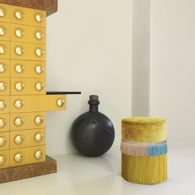 Yellow Couture Geometric Line Pouf For Sale at 1stDibs