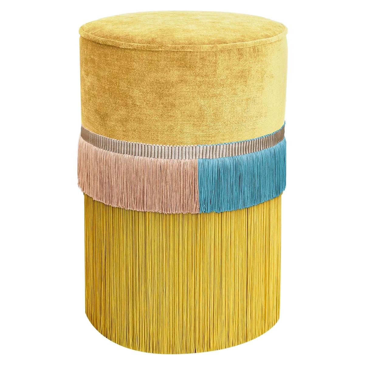 Yellow Couture Geometric Line Pouf For Sale at 1stDibs