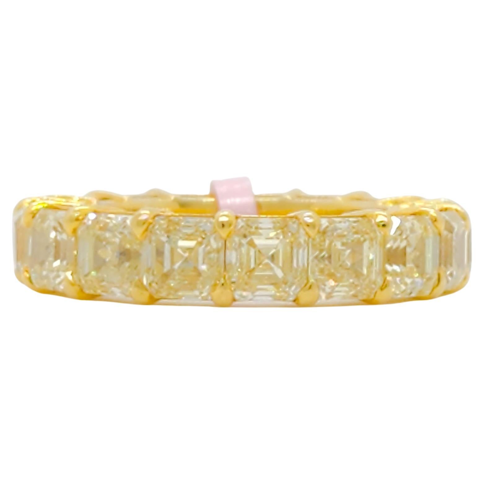 15 Carat 18K Yellow Gold Radiant Cut Fancy Yellow Diamond Eternity Band ...