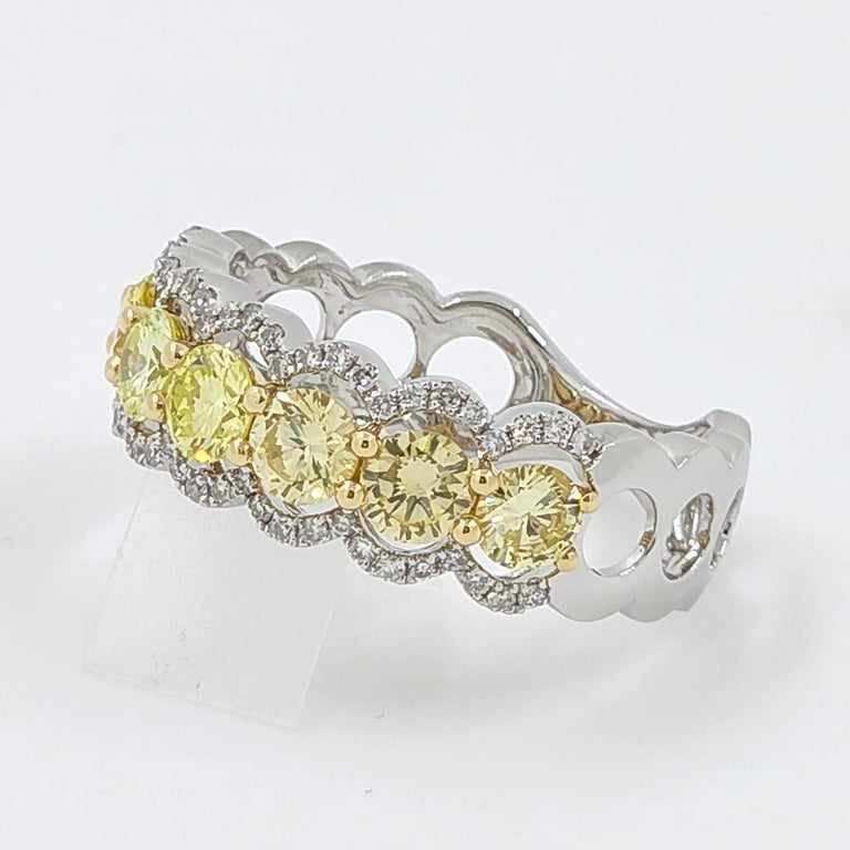 Yellow Diamond Band Ring in 18 Karat Yellow and White Gold at 1stDibs