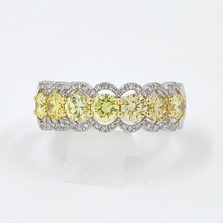 Yellow Diamond Band Ring in 18 Karat Yellow and White Gold at 1stDibs