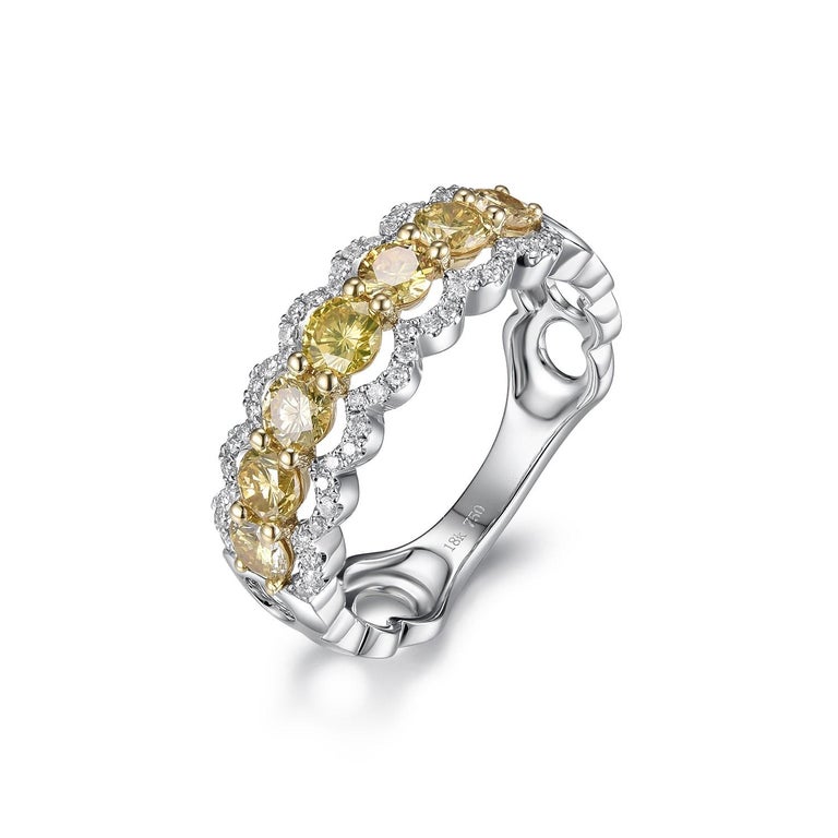 Yellow Diamond Band Ring in 18 Karat Yellow and White Gold at 1stDibs