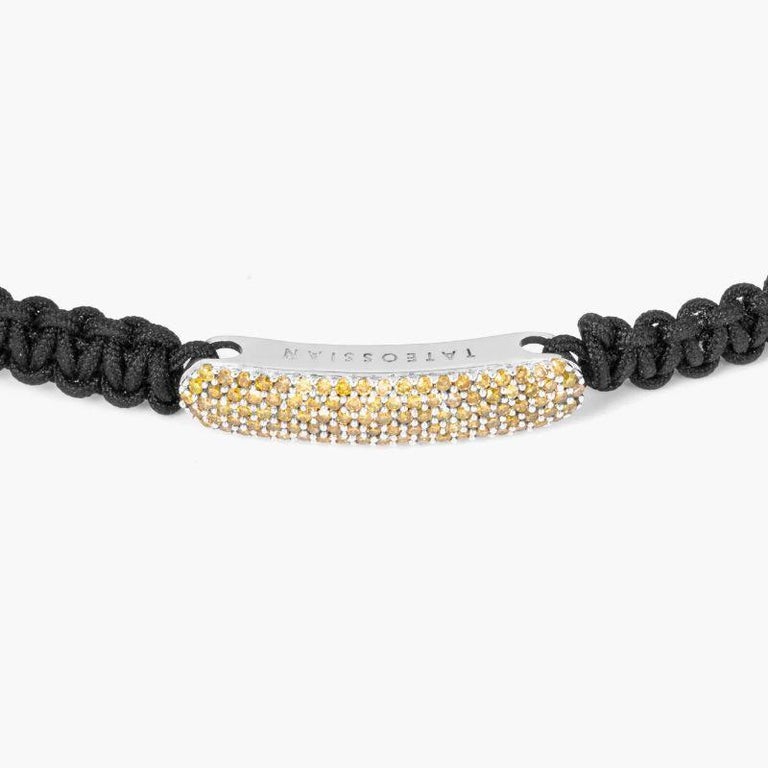 Yellow Diamond Baton Bracelet with Black Macrame and Sterling Silver ...
