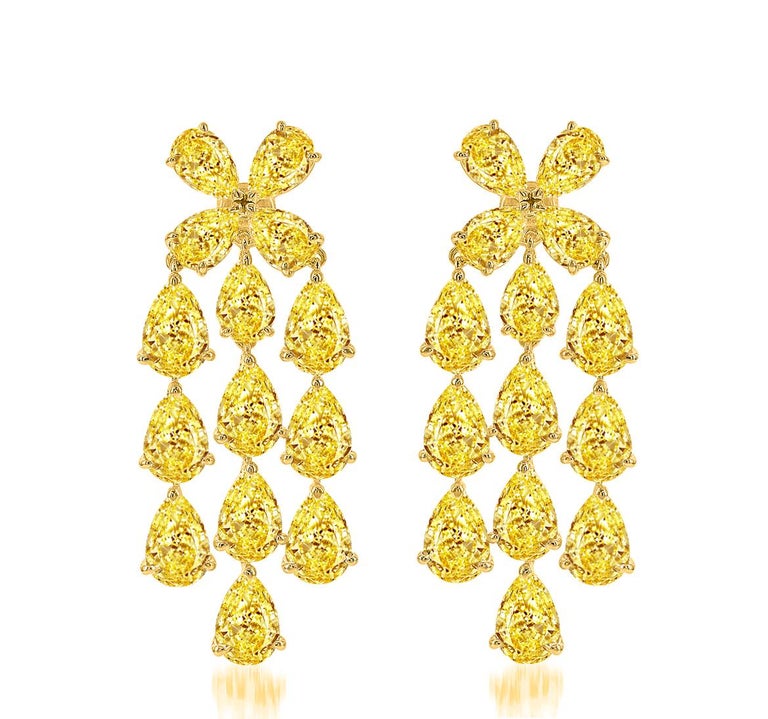 Yellow Diamond Drop Earrings For Sale at 1stDibs