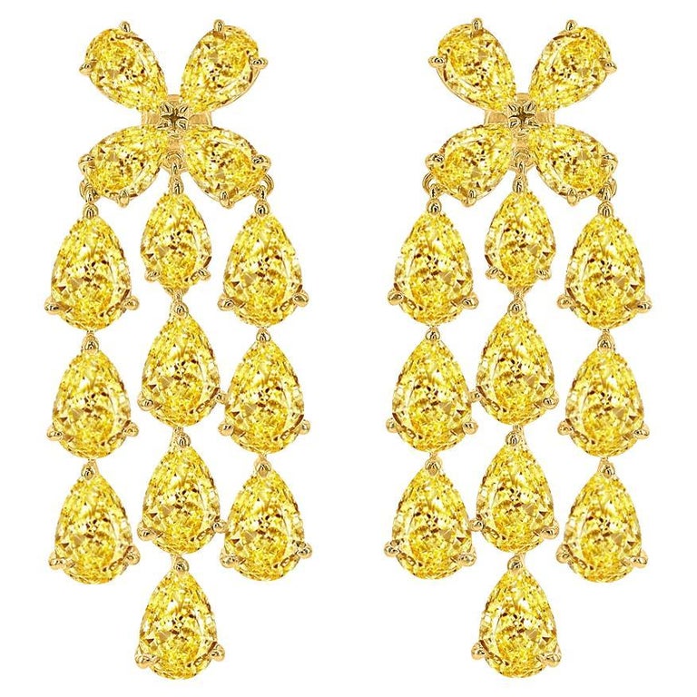 Yellow Diamond Drop Earrings For Sale at 1stDibs