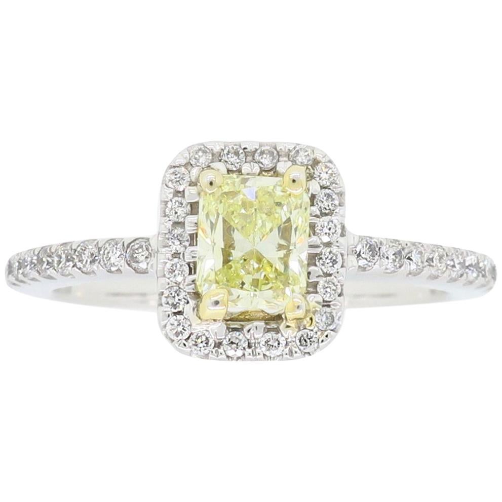 Yellow Diamond Halo Engagement Ring at 1stDibs