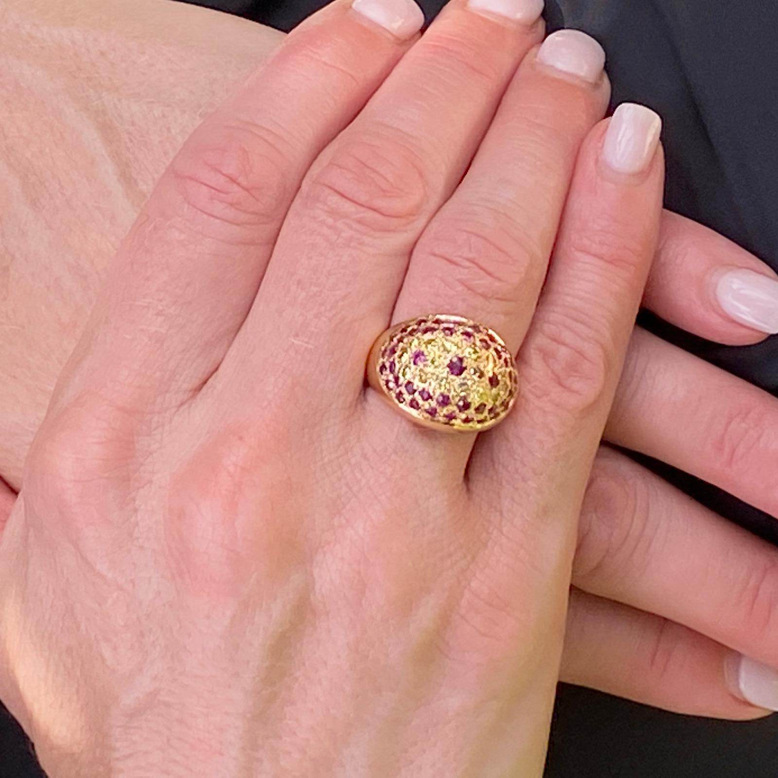 Yellow Diamond Natural Ruby 18 Karat Yellow Gold Vintage Dome Ring For ...