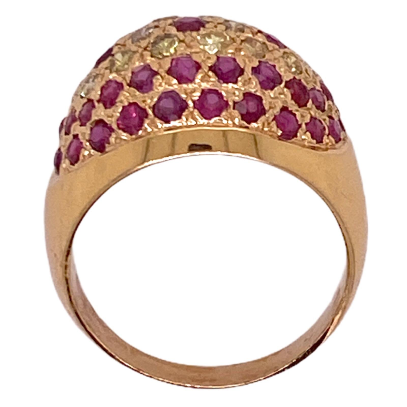 Yellow Diamond Natural Ruby 18 Karat Yellow Gold Vintage Dome Ring For ...