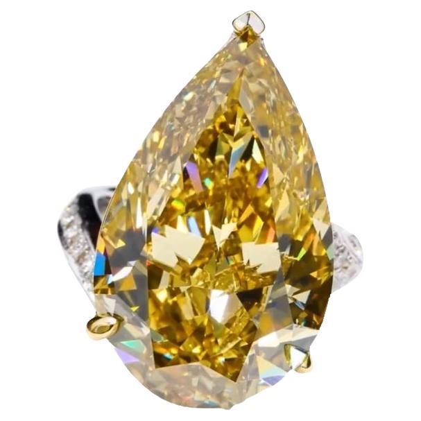 GIA Certified 9.00 Carats Pear Shape Fancy Yellow Diamond 18K Gold Ring ...