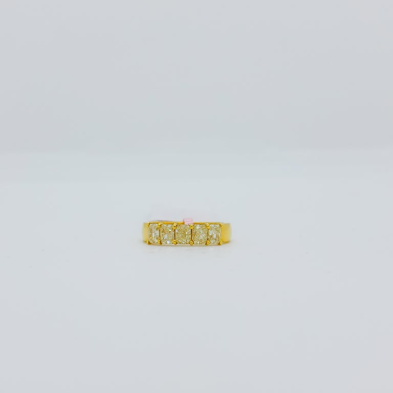Yellow Diamond Radiant Band Ring in 18k Yellow Gold For Sale at 1stDibs
