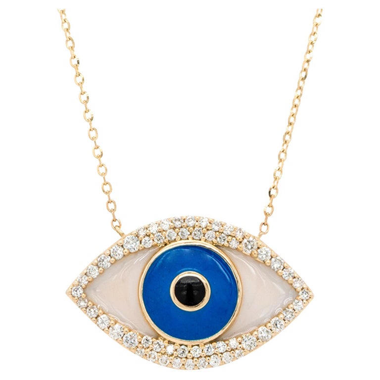 Yellow Gold 0.38ctw Diamond Pave Blue Evil Eye Necklace 14 Karat in ...