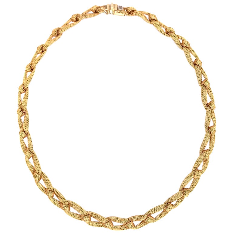 Yellow Gold 18 Karat Braid Chain Antique Plaited Neacklace at 1stDibs