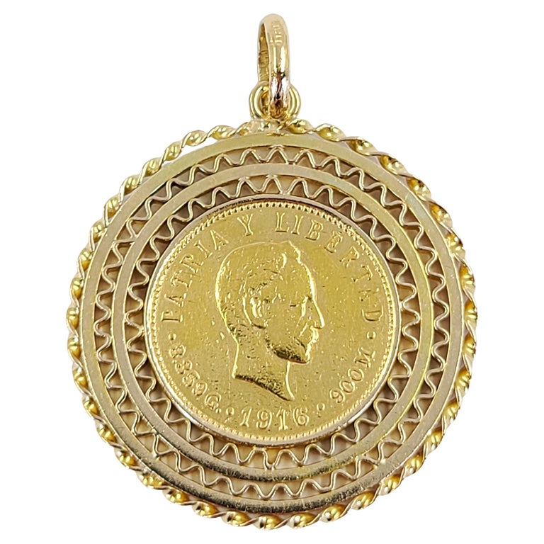 Yellow Gold 5 Peso Coin Pendant For Sale at 1stDibs