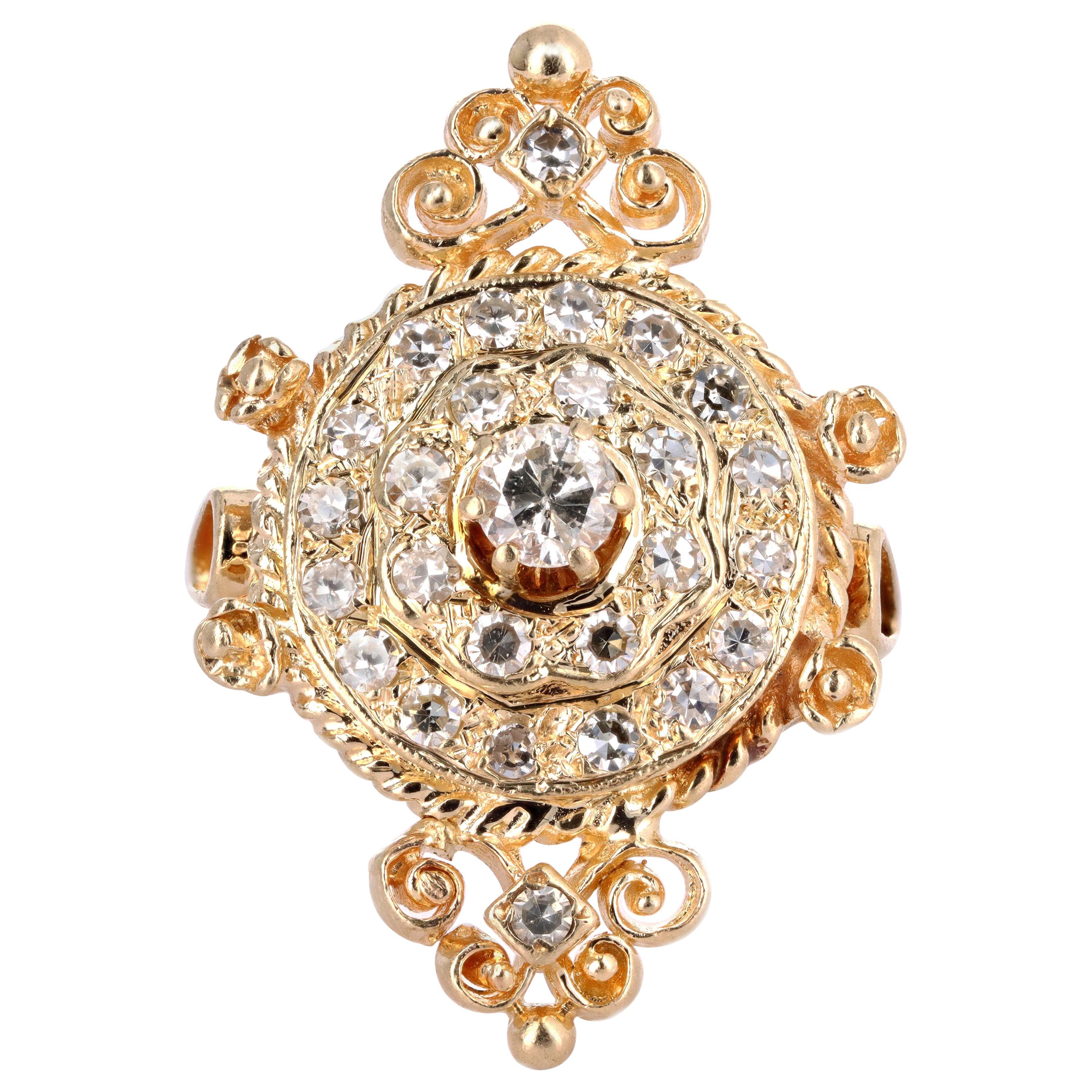 Marquise and Round Brilliant Diamond Cluster Ring at 1stDibs