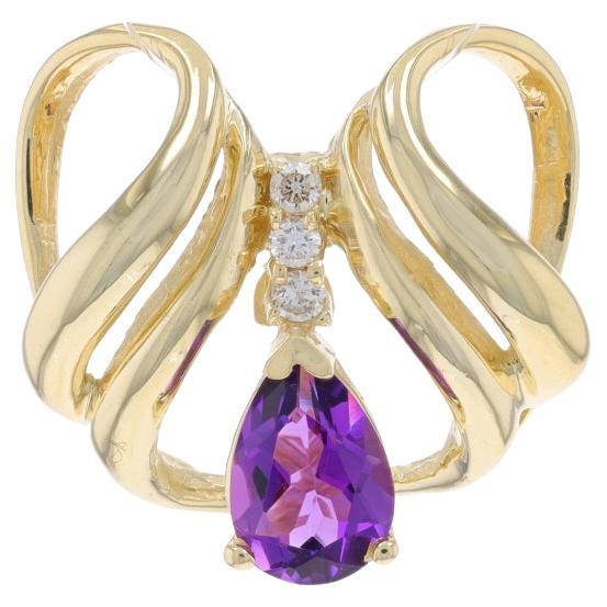 Yellow Gold Amethyst Diamond Omega Slide Pendant - 14k Pear 1.37ctw For ...