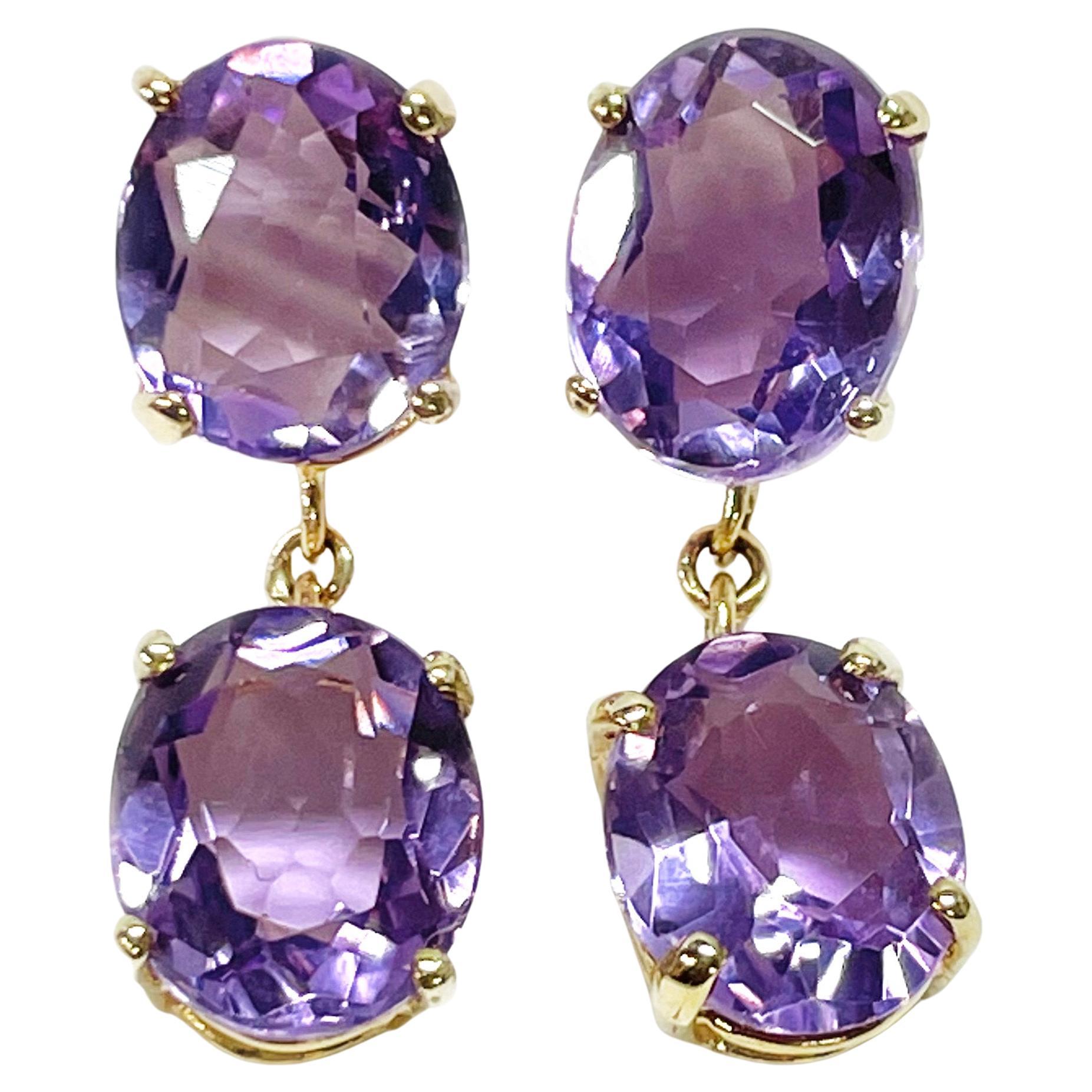 Oval Yellow Gold and Diamond Dangle Earrings For Sale at 1stDibs