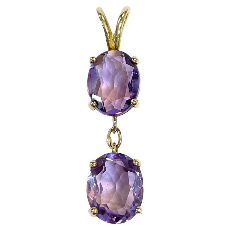 Yellow Gold Amethyst Oval Dangle Pendant For Sale at 1stDibs