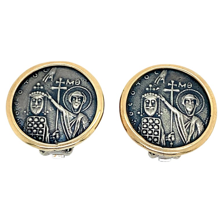 Yellow Gold Ancient Roman Coin Ear Clips For Sale at 1stDibs