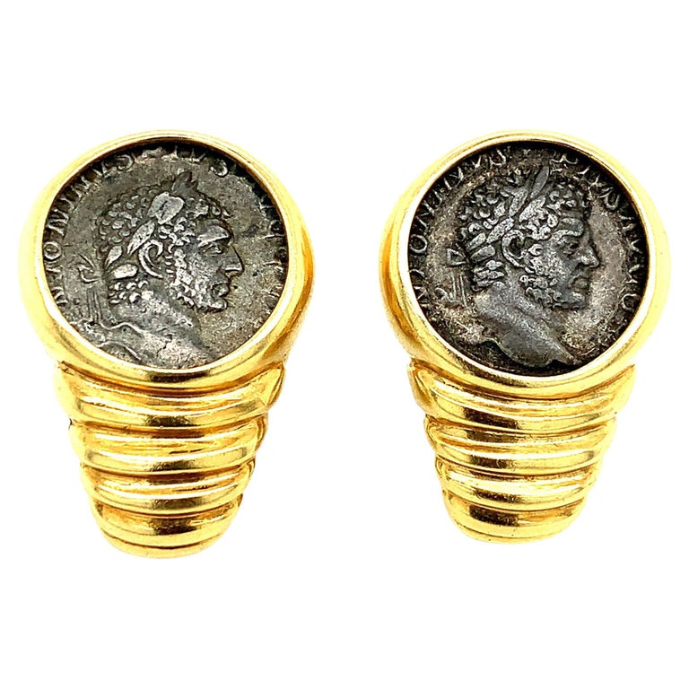 Yellow Gold Ancient Roman Coin Ear Clips For Sale at 1stDibs