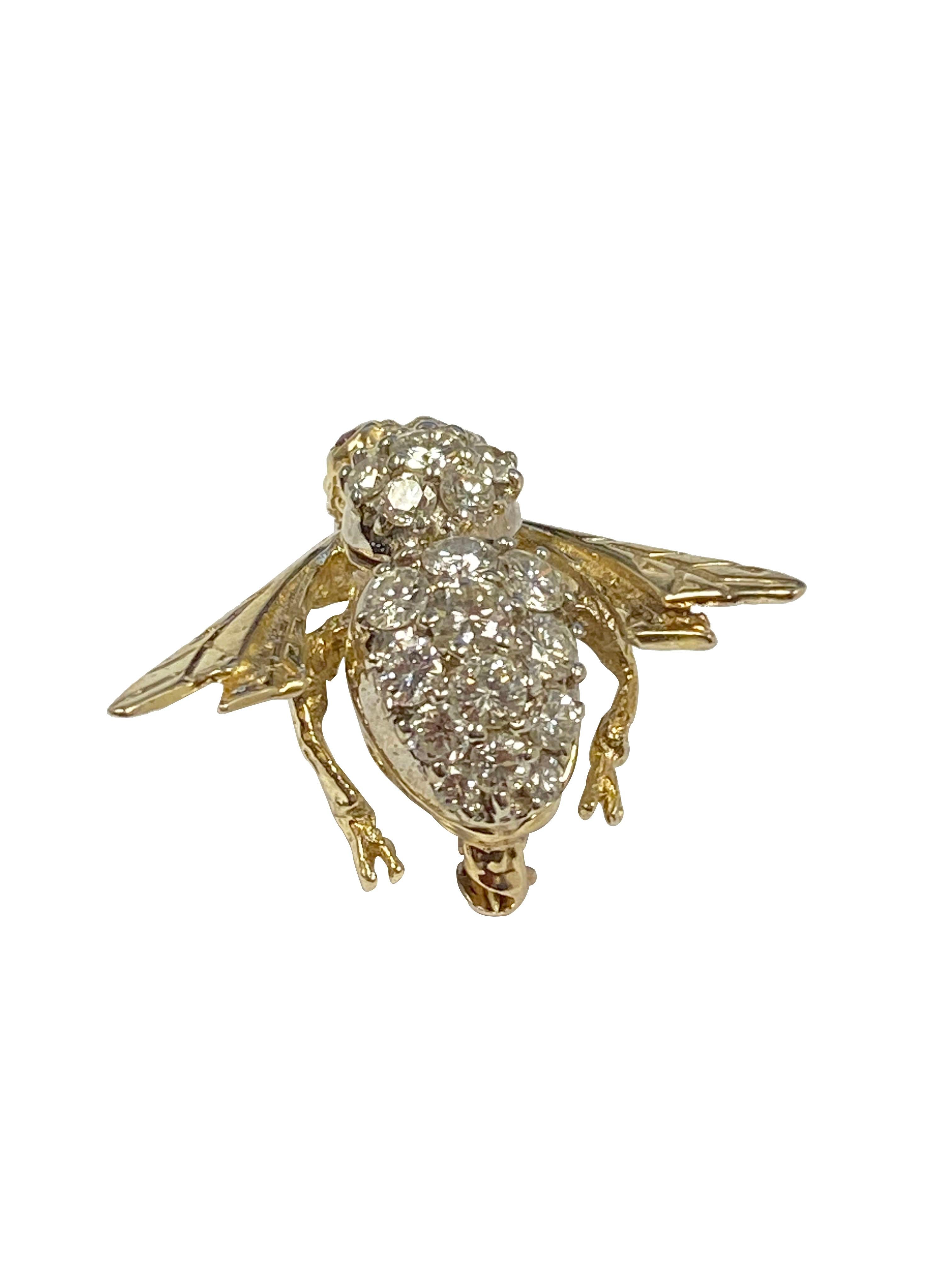 Yellow Gold and Diamond Bee Brooch at 1stDibs | 1 inch bee