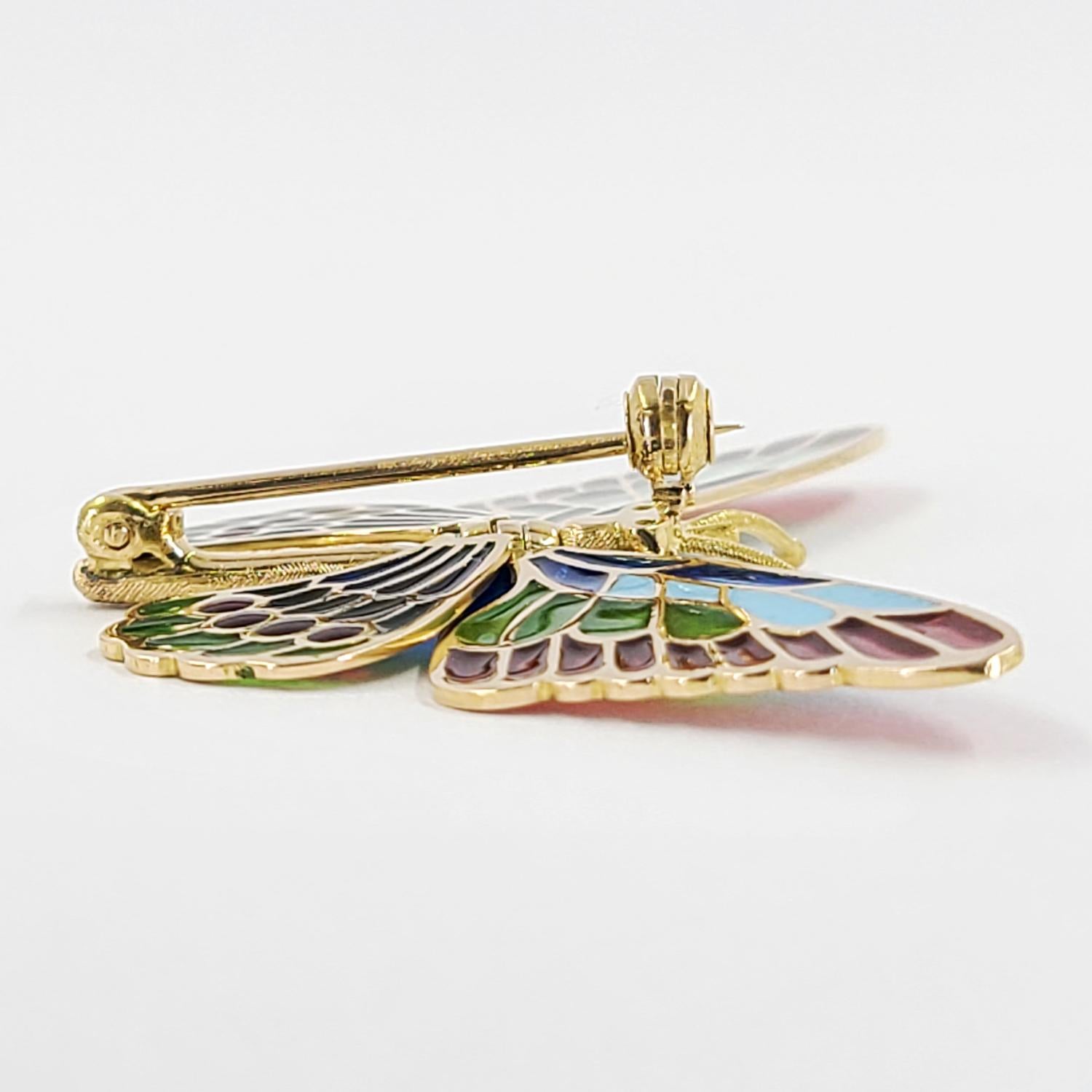 Yellow Gold and Enamel Moving Butterfly Pin For Sale at 1stDibs