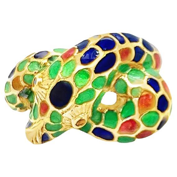 14K Yellow Gold Snake Ring with Red Enamel For Sale at 1stDibs