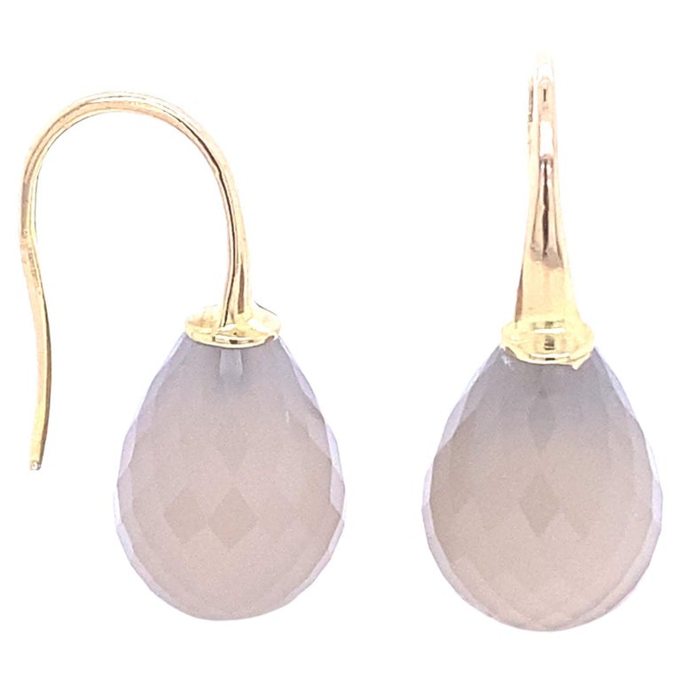 Yellow Gold and Grey Agate Earrings For Sale at 1stDibs