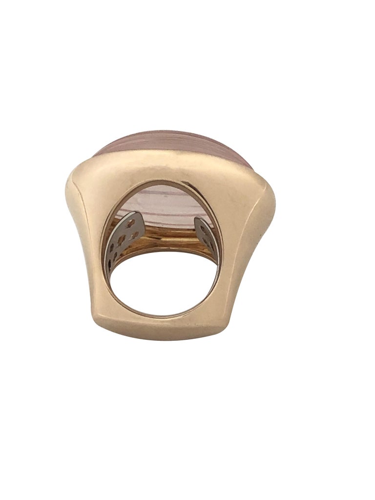 Yellow Gold and Scalloped Dome Rose Quartz large Cocktail Ring For Sale ...