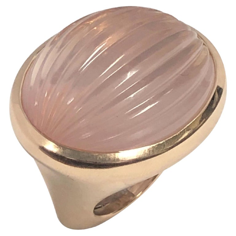 Yellow Gold and Scalloped Dome Rose Quartz large Cocktail Ring For Sale ...