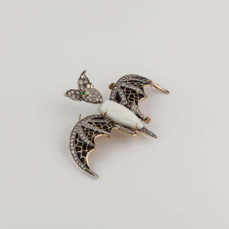 Yellow Gold and Sterling Silver Bat Pin at 1stDibs