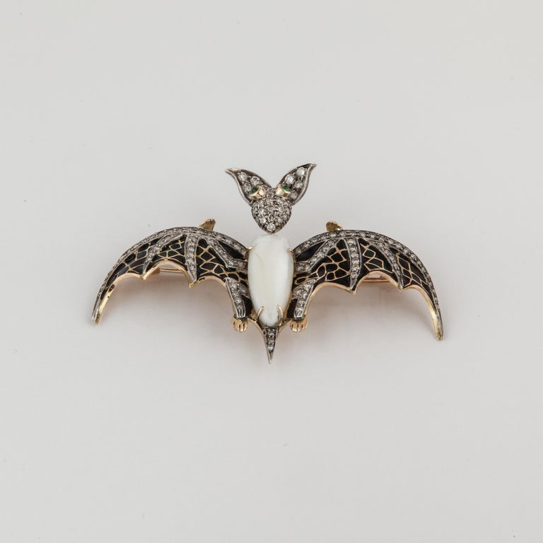 Yellow Gold and Sterling Silver Bat Pin at 1stDibs