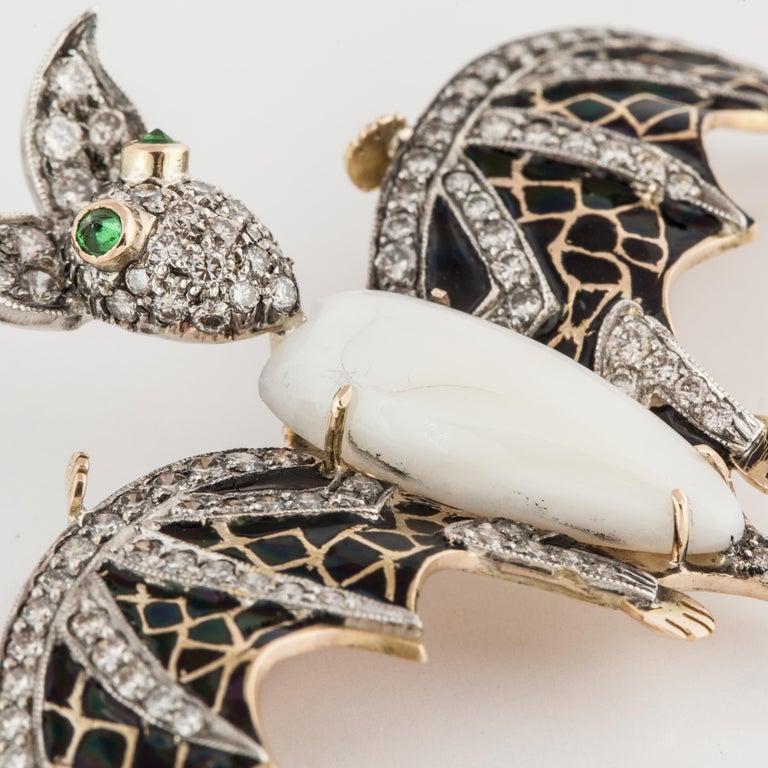 Yellow Gold and Sterling Silver Bat Pin at 1stDibs
