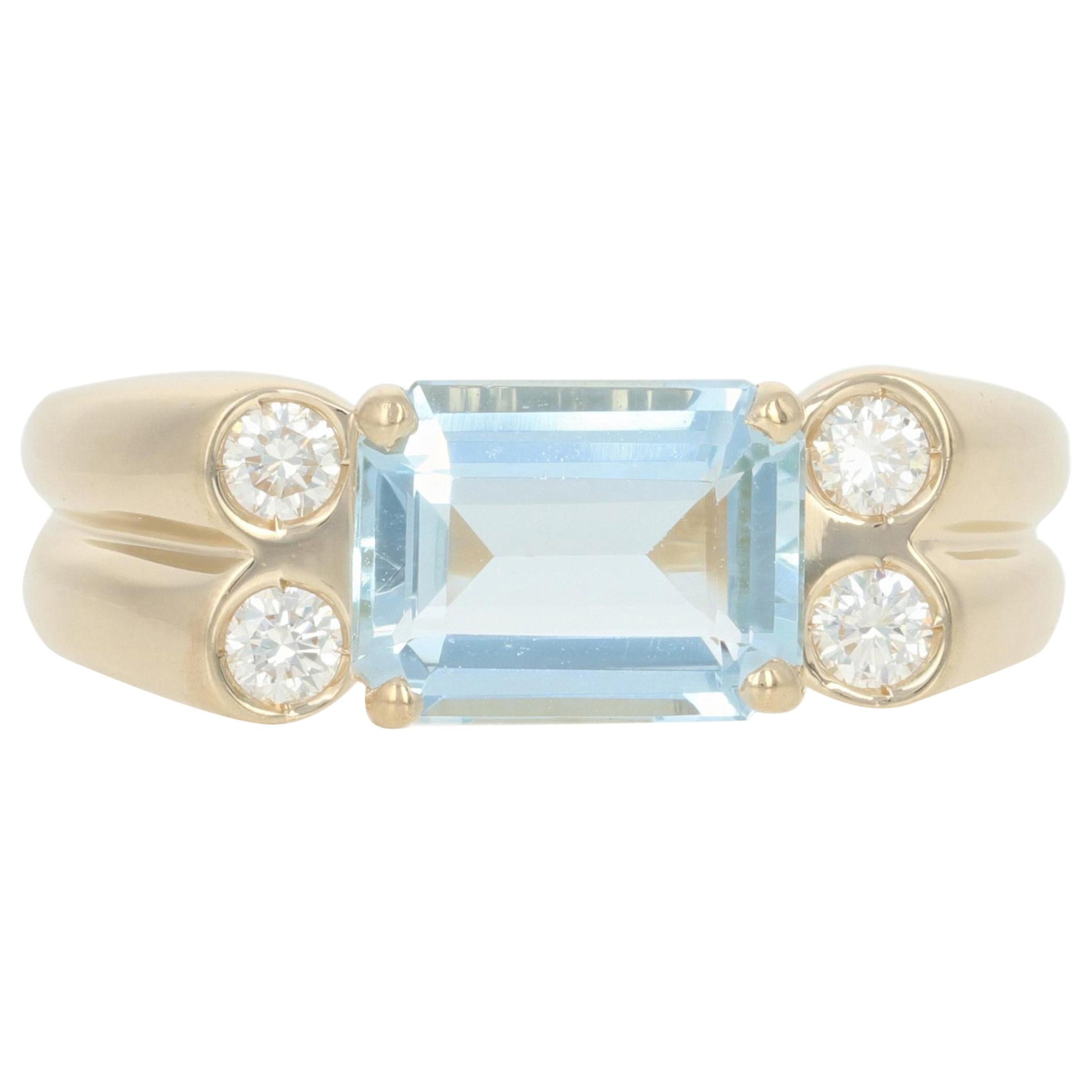 Rectangle Aquamarine Set in 14 Karat Gold Ring at 1stDibs