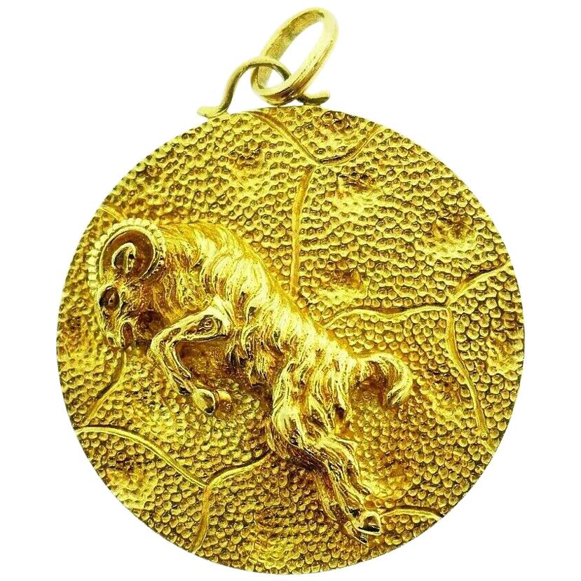 Yellow Gold Aries Astrological Zodiac Pendant at 1stDibs
