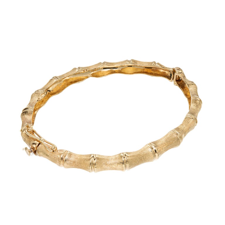Yellow Gold Bamboo Hinged Bangle Bracelet at 1stDibs