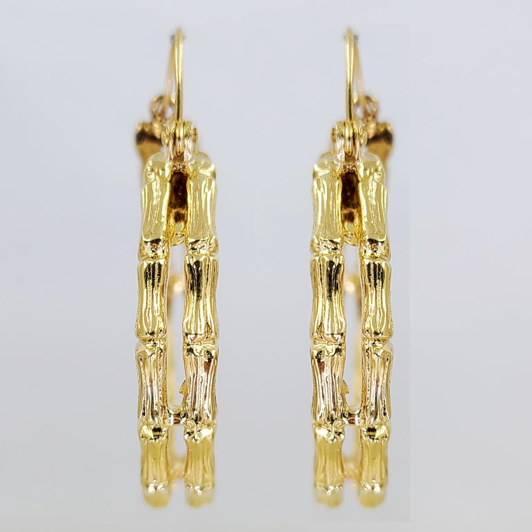 Yellow Gold Bamboo Hoop Earrings at 1stDibs