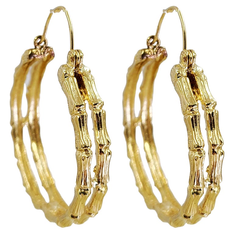 Yellow Gold Bamboo Hoop Earrings at 1stDibs