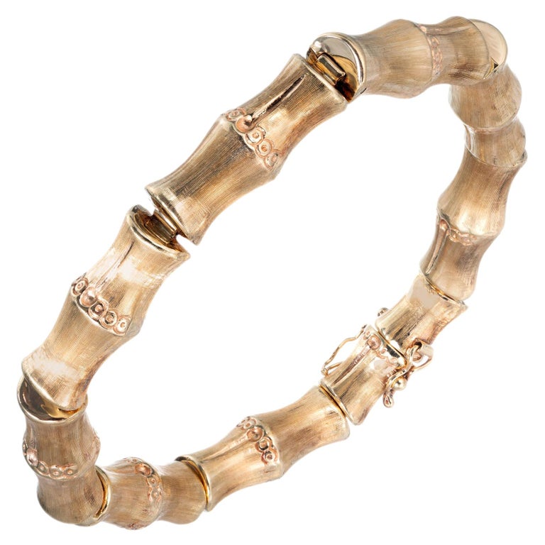 Yellow Gold Bamboo Link Bangle Bracelet at 1stDibs