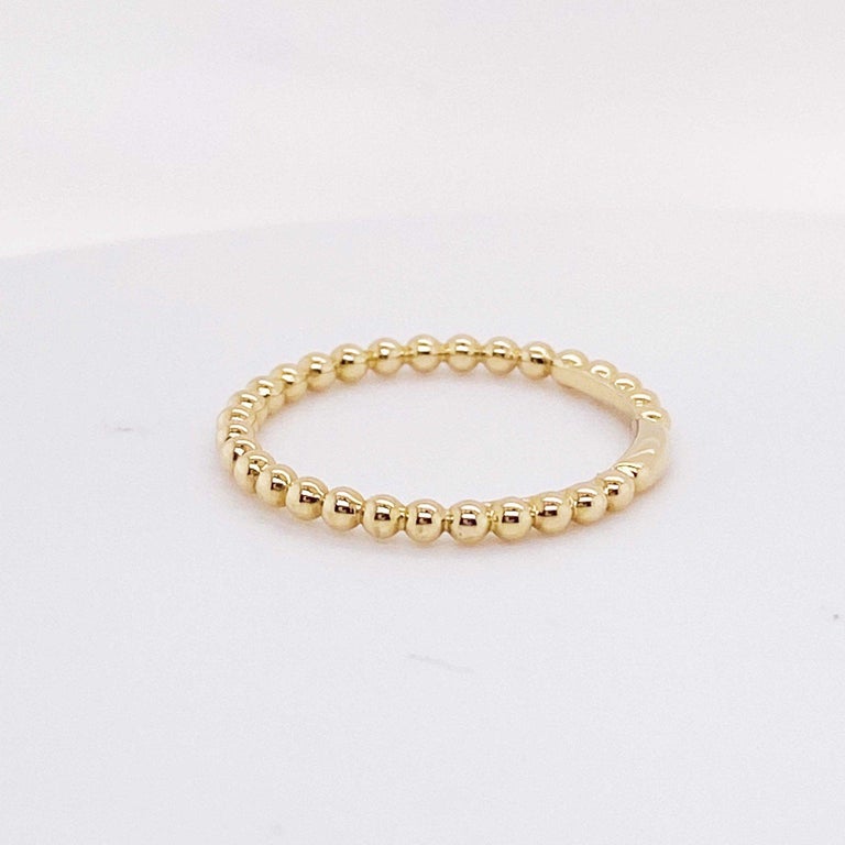 Customizable Yellow Gold Beaded Band 14k Gold Stackable Bead Ring Beaded Texture Band Ring For ...
