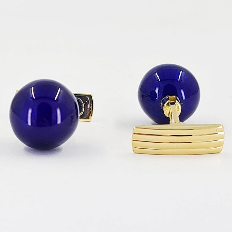 Yellow Gold and Blue Enamel Round Cufflinks For Sale at 1stDibs
