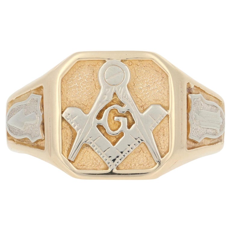 Yellow Gold Blue Lodge Master Mason Ring, 10k Masonic Men's Ring For ...