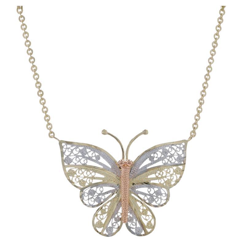 Yellow Gold Butterfly Filigree Pendant Necklace 17" - 14k Nature For ...